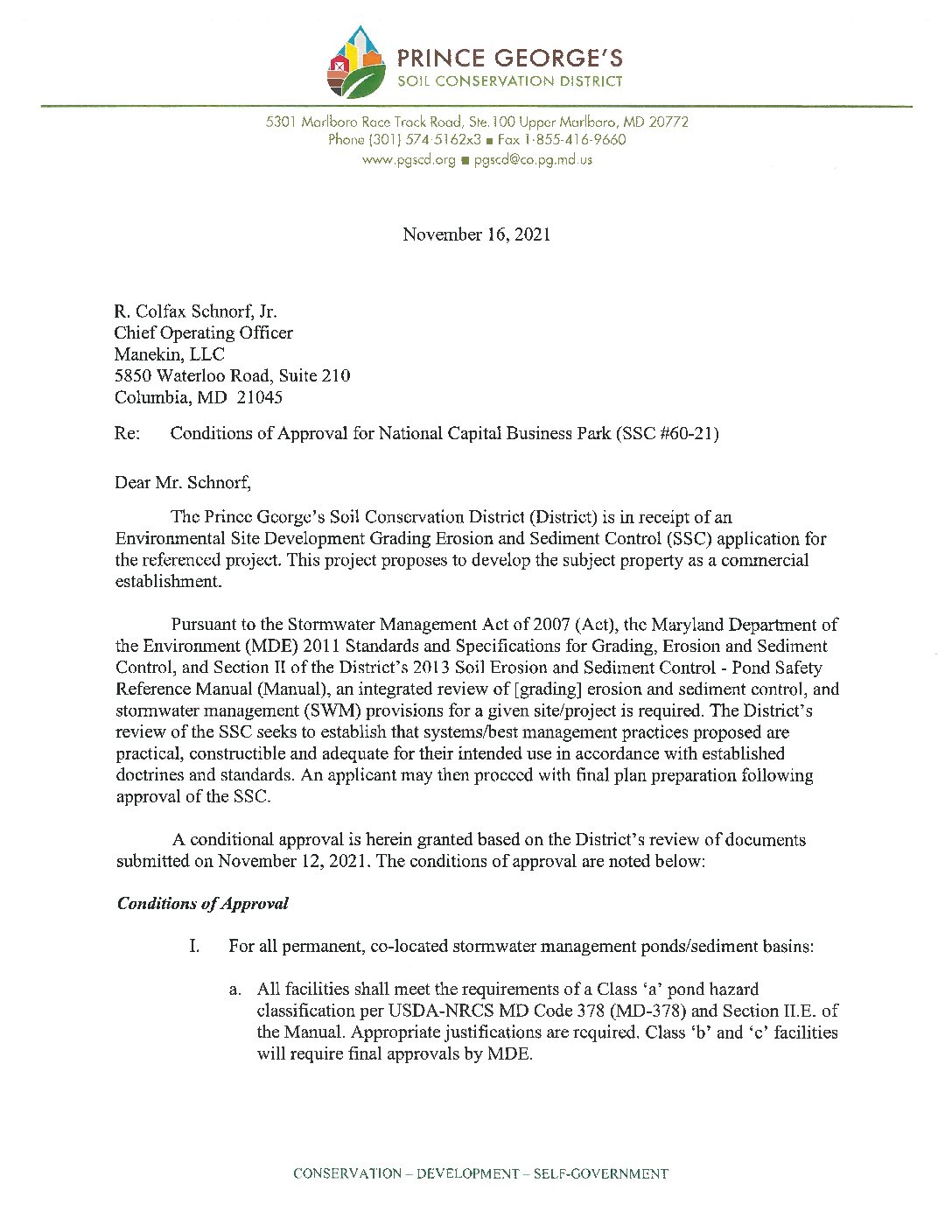 Letter – 11.16.2021 Conditional Approval for NCBP SSC 60-21 - Prince ...
